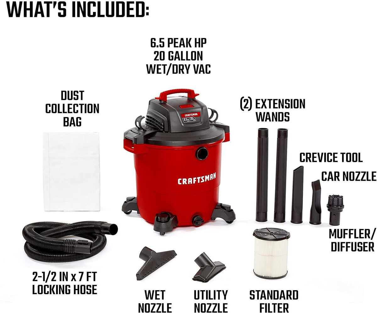 Craftsman CMXEVBE17596 6.5 Peak HP* Heavy-Duty Wet/Dry Vac with ...